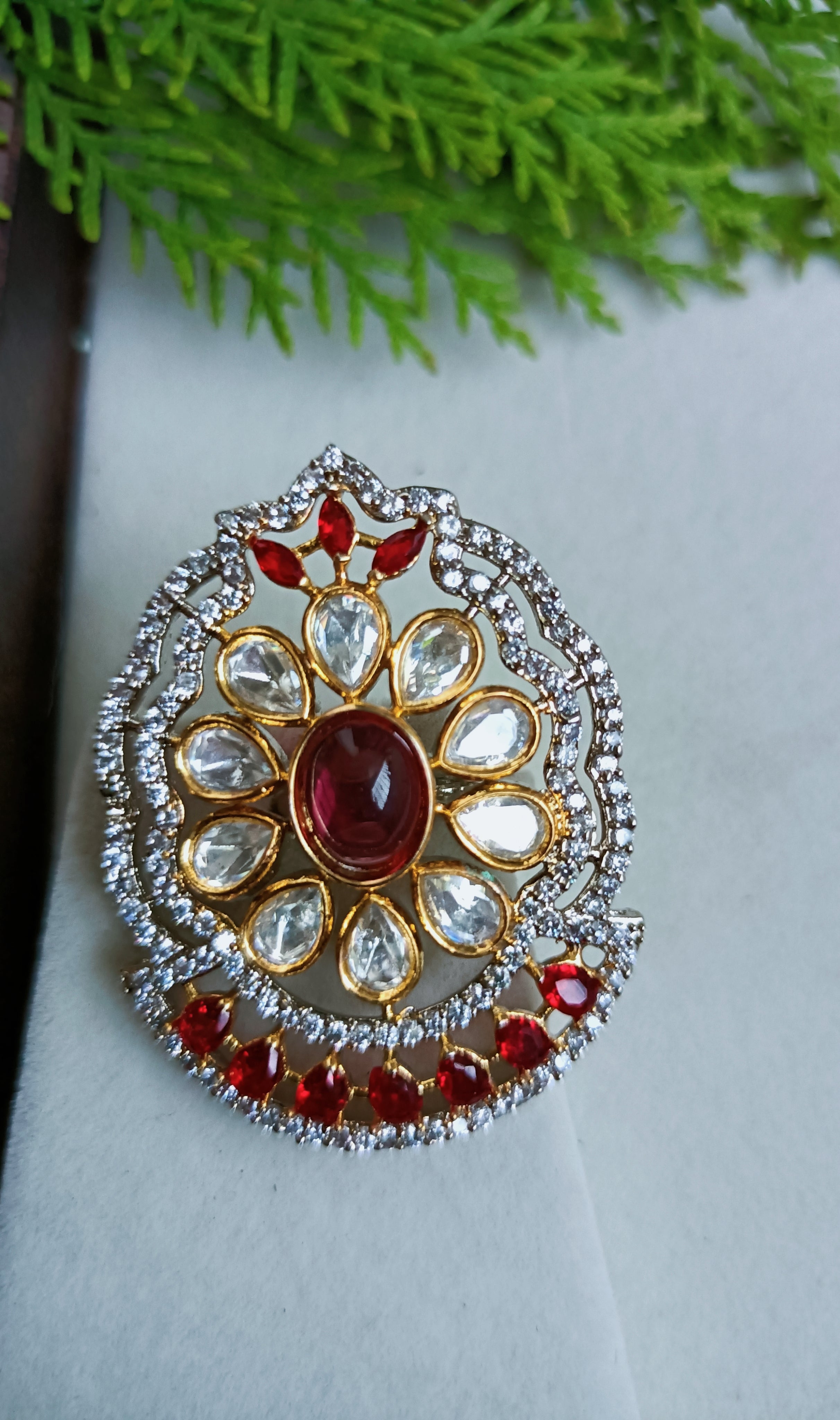 (5-18-FR6) Tyaani Kundan CZ with Monalisa Big Finger Ring – Sakhi Boutique